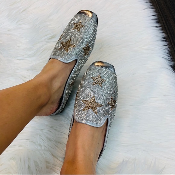 Shoes | Silver Rhinestoned Star Mule | Poshmark